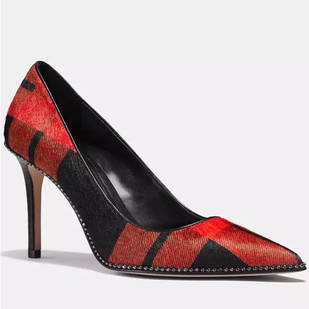 Coach Black And Red Plaid Hair Calf Pump - Size 5 - Gem